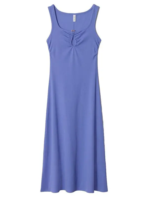 & Other Stories Keyhole Stretch Cotton Midi Dress - Blue Medium