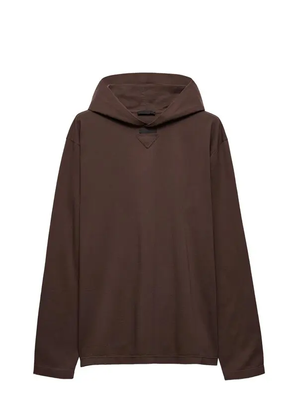 Prada Long-sleeved Cotton Hoodie T-shirt - Cocoa Brown