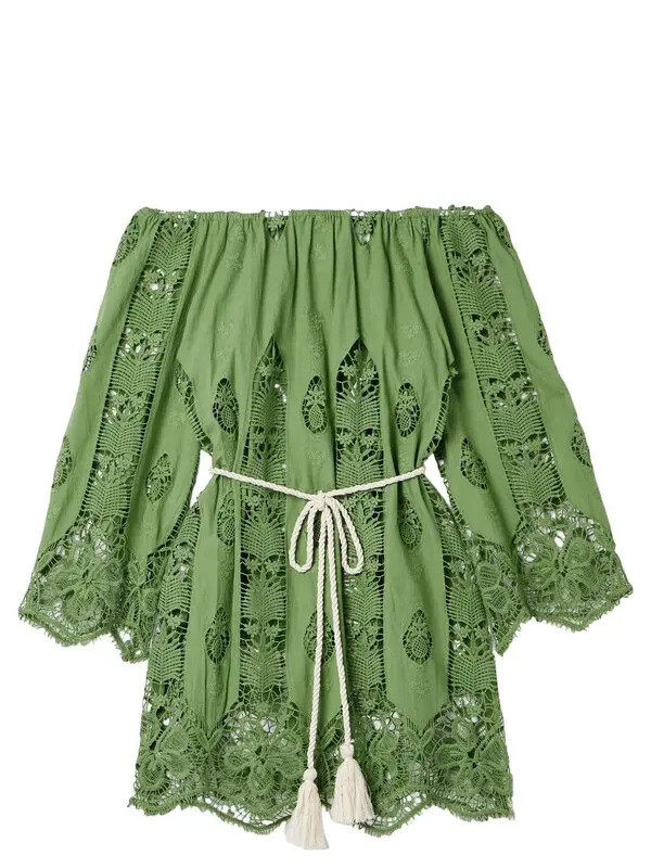 Miguelina Brigette Off-the-shoulder Mini Dress - Green