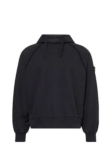 Stone Island Logo-patch Brush-fleece Cotton Hoody - Black