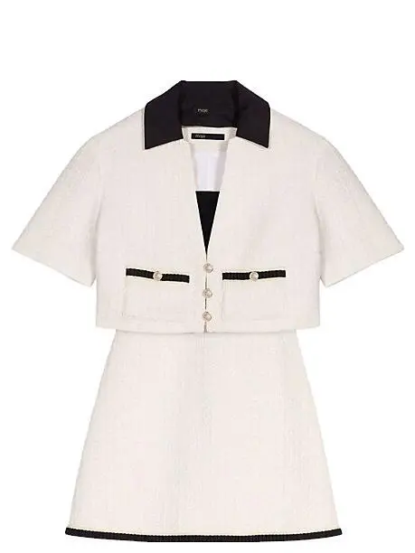 Maje Two-in-one Tweed Mini Dress With Contrast Collar - Ecru