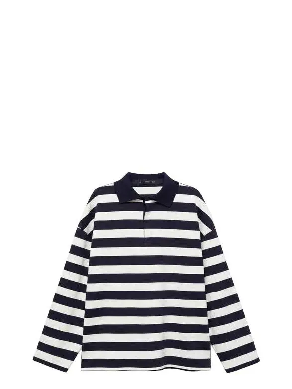 Mango Striped Polo Sweatshirt - Dark Navy