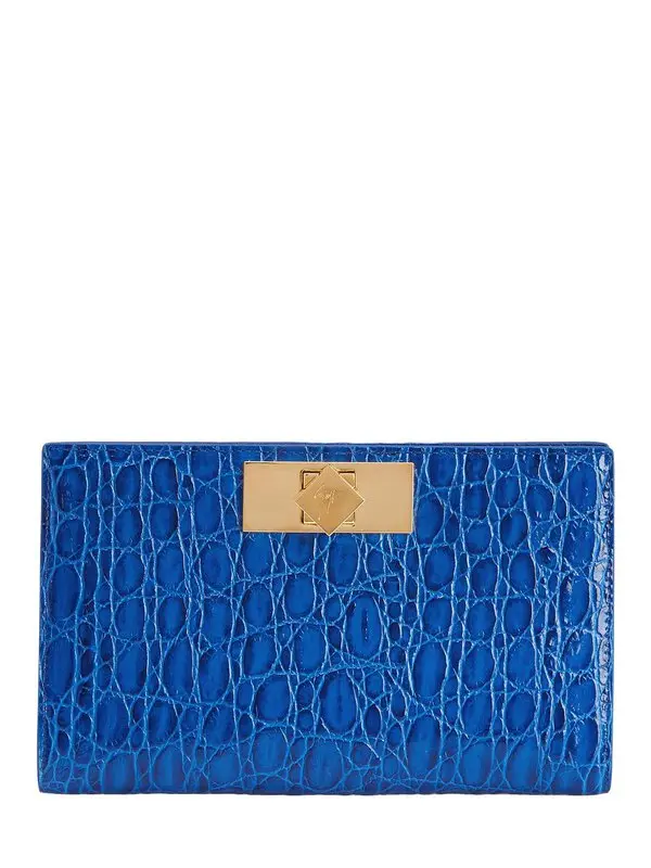 GIUSEPPE ZANOTTI Clutch Bag In Crocodile-print Leather - Blue