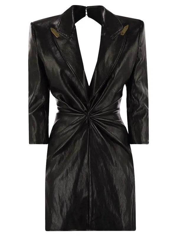 Elisabetta Franchi Craquelé Mini Dress With Lapels - Black