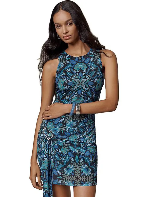 Avec Les Filles Sleeveless Wrap Mini Dress - Blue Pattern