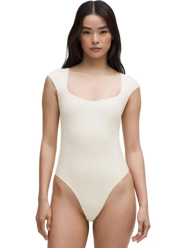 Lululemon Wundermost Ultra-soft Nulu Sweetheart Cap-sleeve Thong Bodysuit - Light Ivory