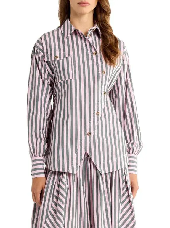 DAMSON MADDER Lux Asymmetric Organic Cotton Shirt - Pink Multi