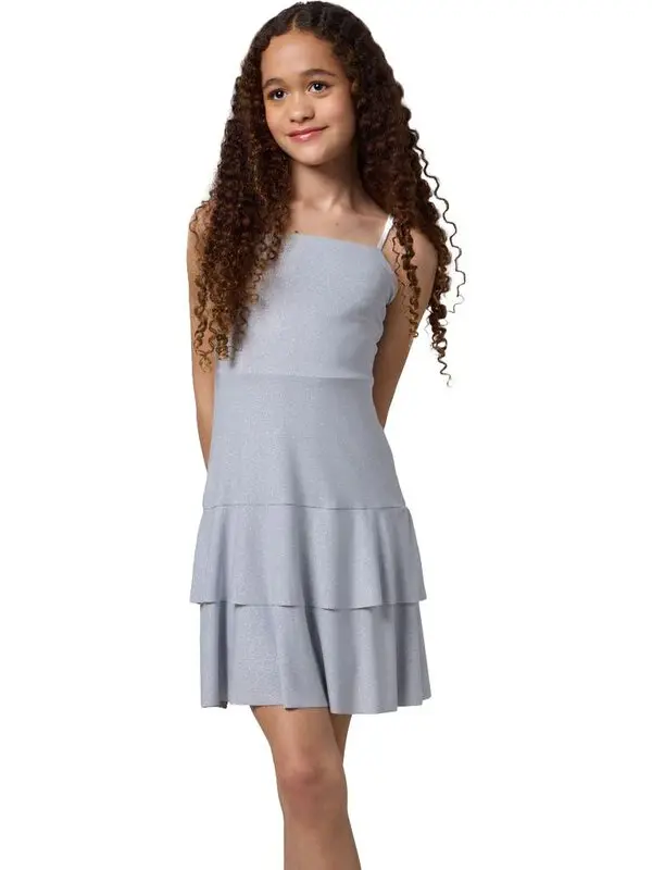 UN DEUX TROIS Glitter Bow-back Tiered Dress - Silver