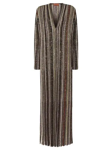 Missoni Long Dress With Herringbone Stripe Knit - Multicoloured