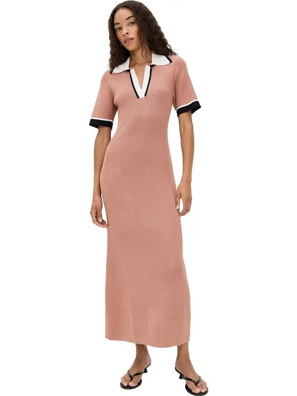 LE BOP Boucle Knit Polo Maxi Dress - Mocha