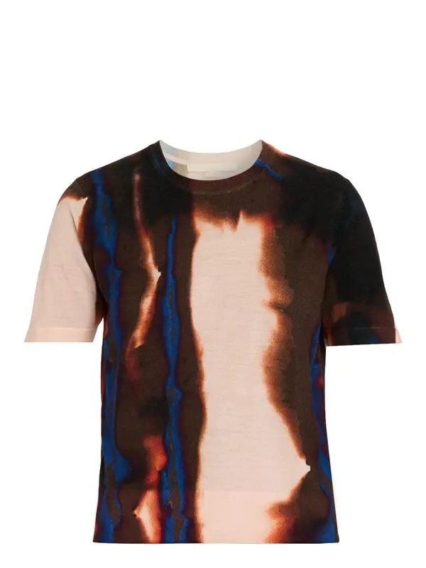 JASON WU Burned Striped Wool Short-sleeve Sweater - Almond Multi