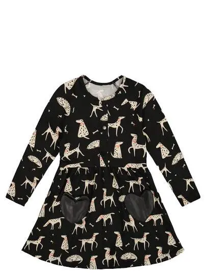 DEUX PAR DEUX Half Button Dalmatian Print Jersey Dress - Black