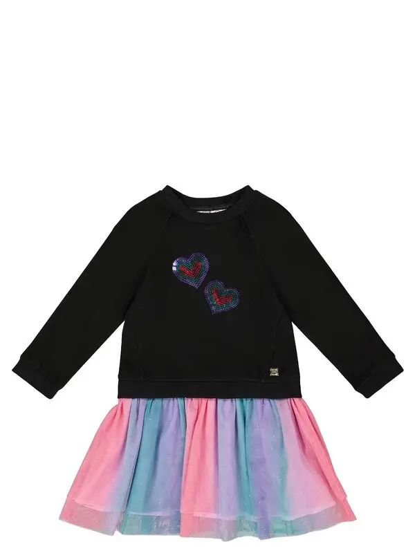 DEUX PAR DEUX Bi-material Dress With Mesh Skirt - Black