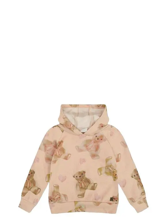 DEUX PAR DEUX Glittering French Terry Hoodie With Teddy Bear Print - Beige