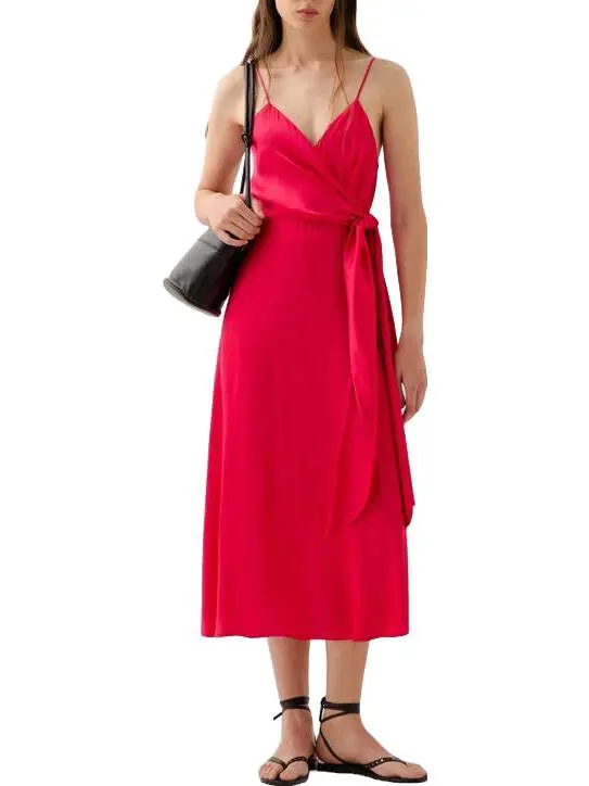 SCALPERS Asymmetric Satin Dress - Raspberry
