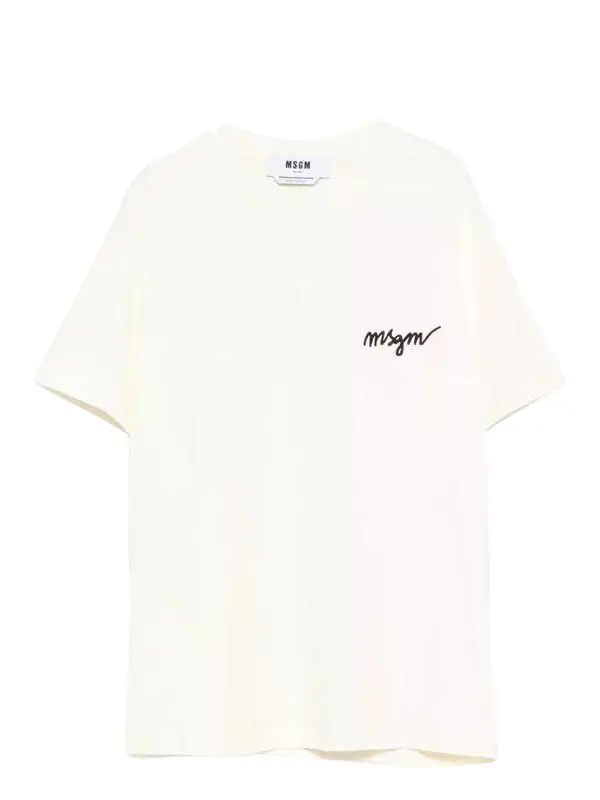 MSGM Logo-embroidered Cotton T-shirt - Neutrals