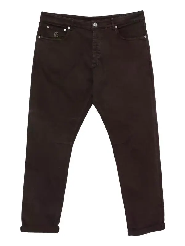 Brunello Cucinelli Embroidered Logo Jeans - Brown