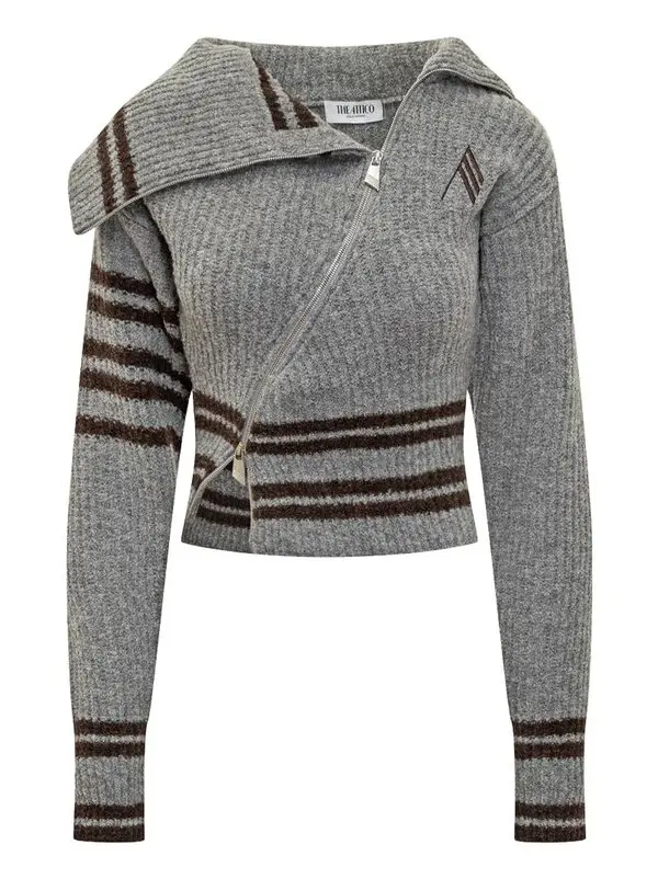 Attico Asymmetrical Zip Cardigan - Grey