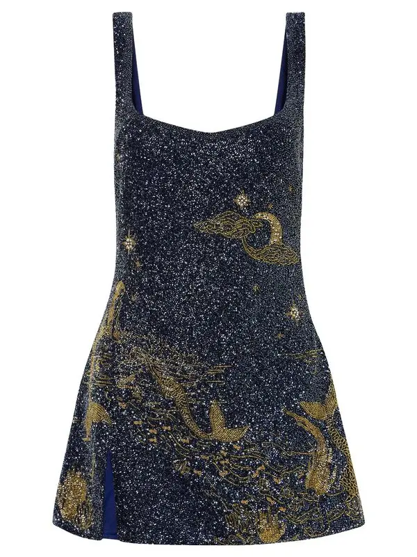 CLIO PEPPIATT Island Beaded Tulle Mini Dress - Blue