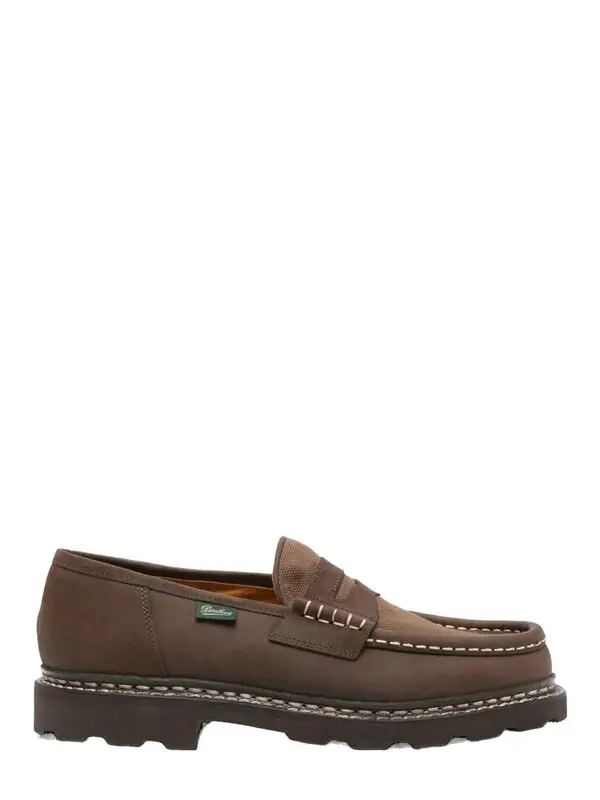 Paraboot Reims Suede Loafers With Canvas Inserts - Brown