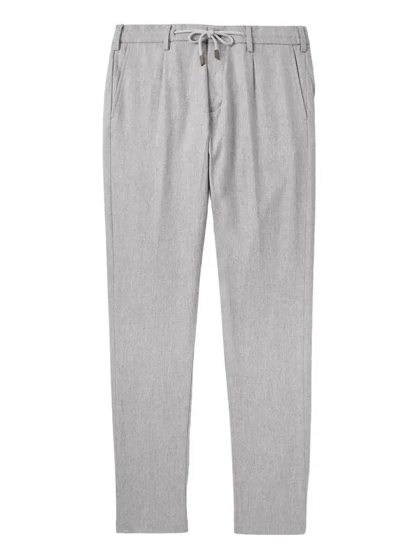 Eleventy Slim-fit Pleated Stretch Wool And Cashmere-blend Trousers - Gray
