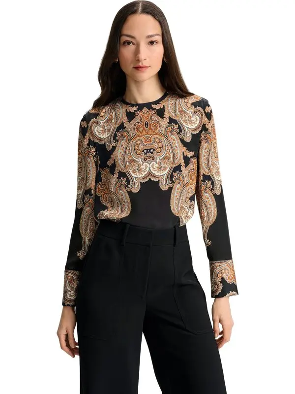 Veronica Beard Karisse Paisley Silk Blouse - Black Multi