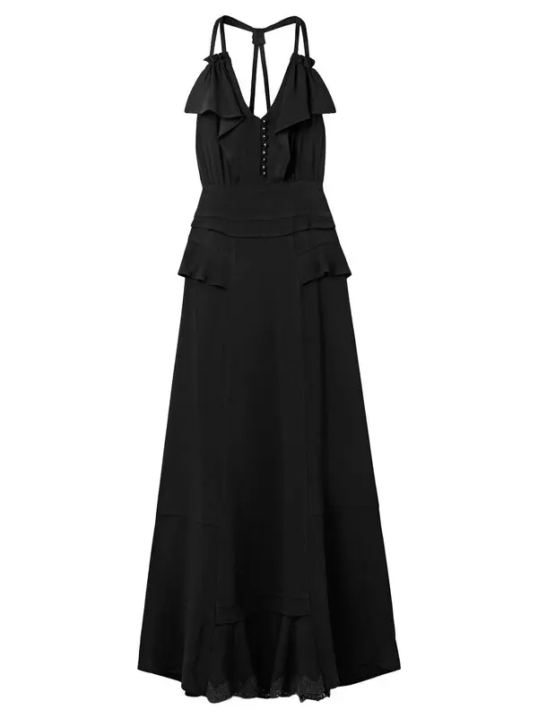 Maison Mayle Colette Lace-trimmed Ruffled Crepe Maxi Dress - Black