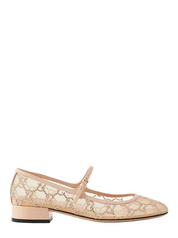 Gucci Charline Crystal-embellished Mesh Mary Jane Pumps - Cream