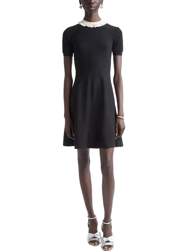 Valentino Garavani Ruffle Collar Mini Dress - Black/light Hazelnut
