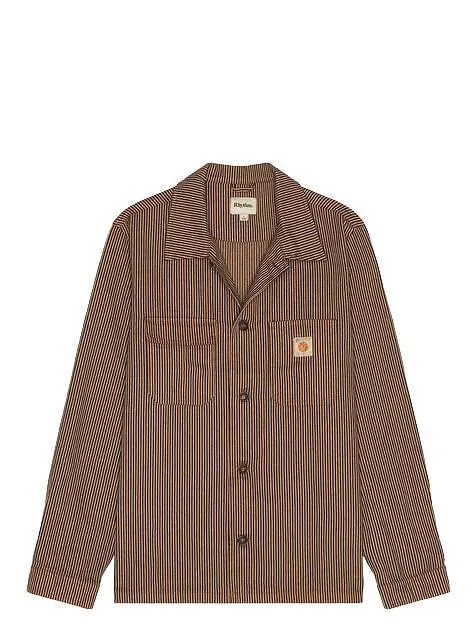 RHYTHM Hickory Stripe Work Shirt In Brown - Cedar