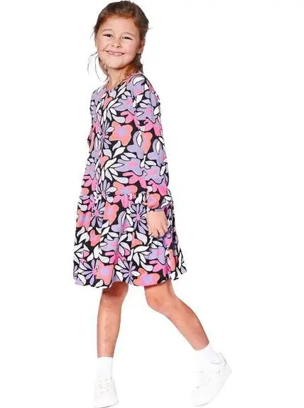 DEUX PAR DEUX Retro Flower Jersey Dress - Black