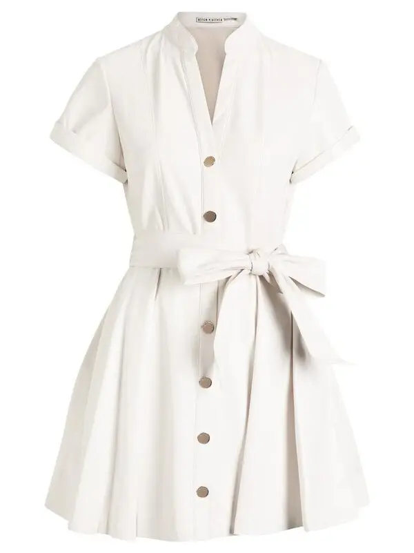 Alice + Olivia Faux-leather Mini Shirt Dress - Off White