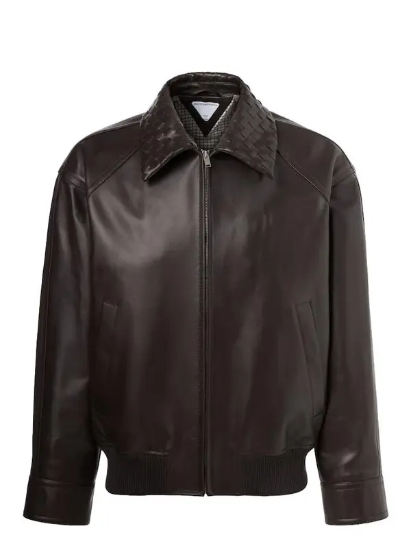 Bottega Veneta Intrecciato Leather Jacket - Brown