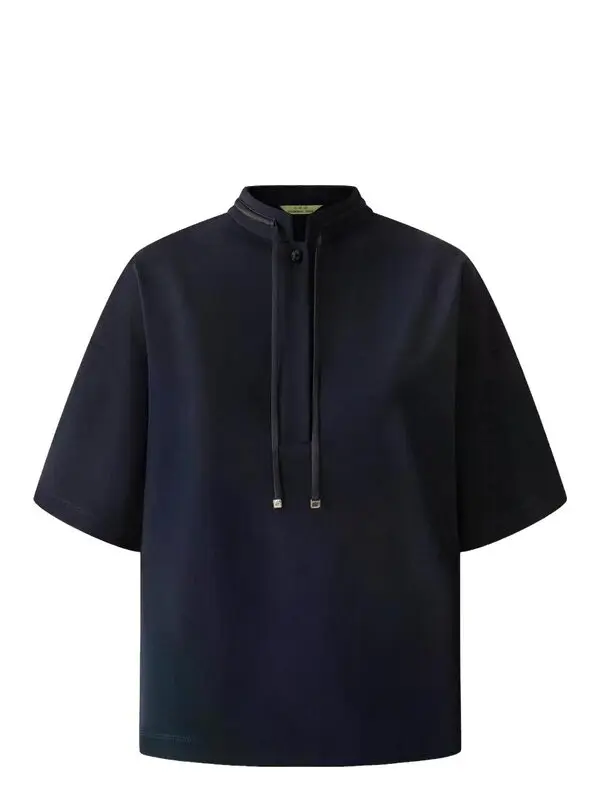 Shanghai Tang Short-sleeve Top With Drawstring Neck - Blue