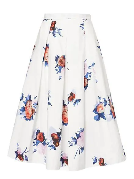 Erdem Floral-print Pleated Cotton Midi Skirt - Painted Rose White