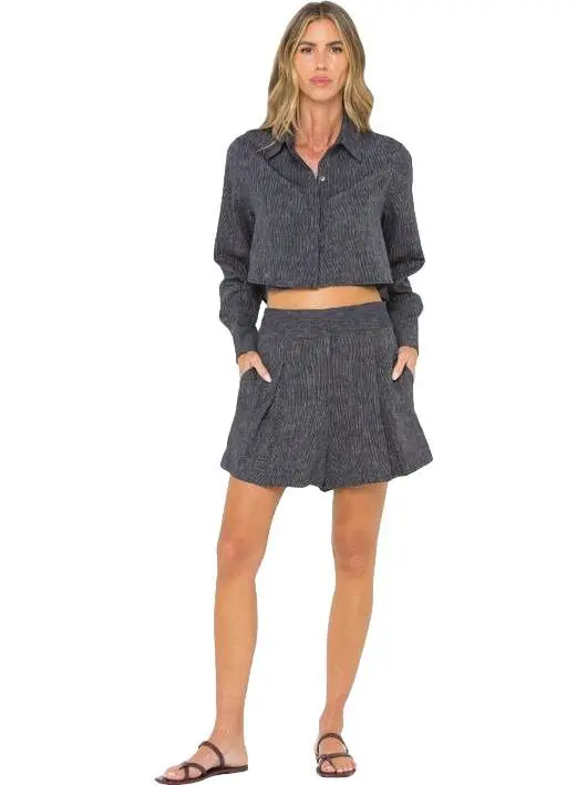 JBQ Rennick Cropped Blouse - Midnight Stripe