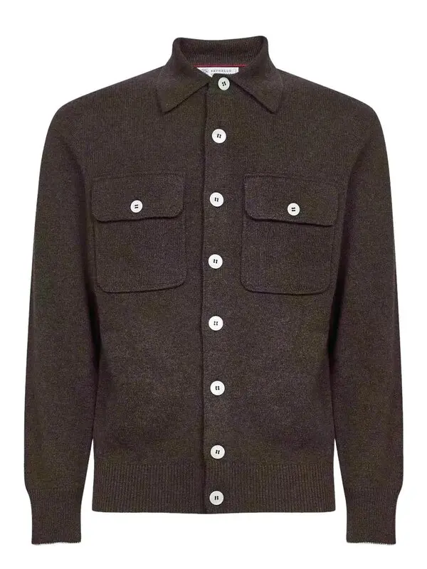 Brunello Cucinelli Ribbed-collar Patch-pocket Cardigan - Brown