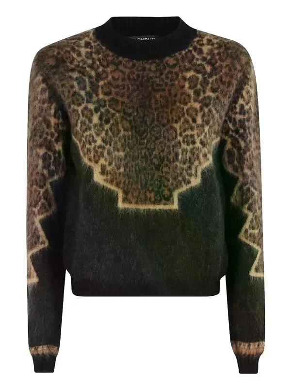 DONDUP Leopard-print Geometric-pattern Sweater - Brown