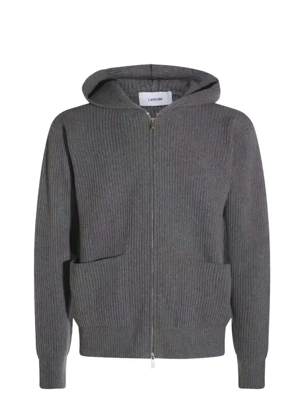 LARDINI Ribbed Zip-up Knit Hoodie - Grey