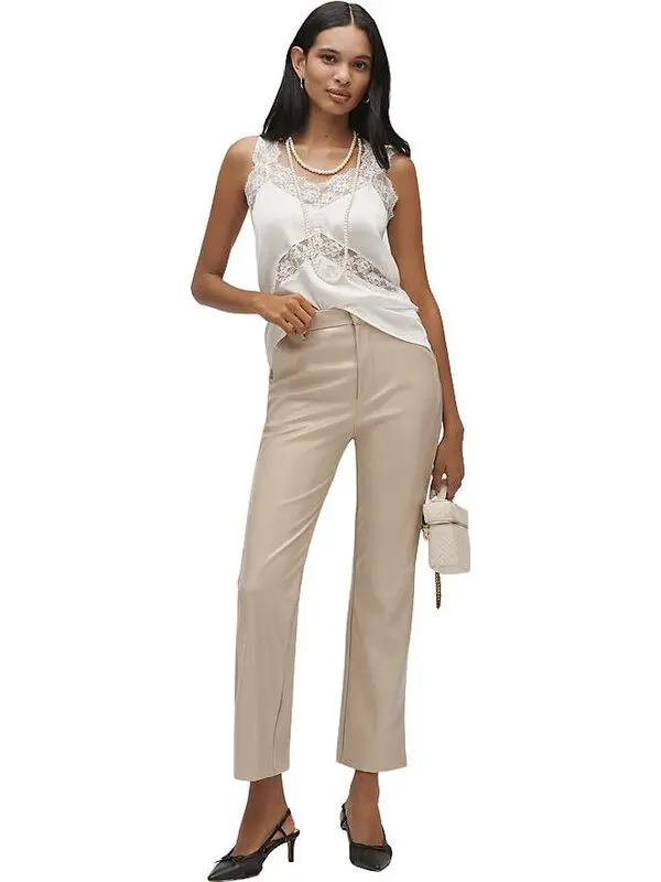 GREY LAB Faux-leather High-rise Ankle Pants - Beige