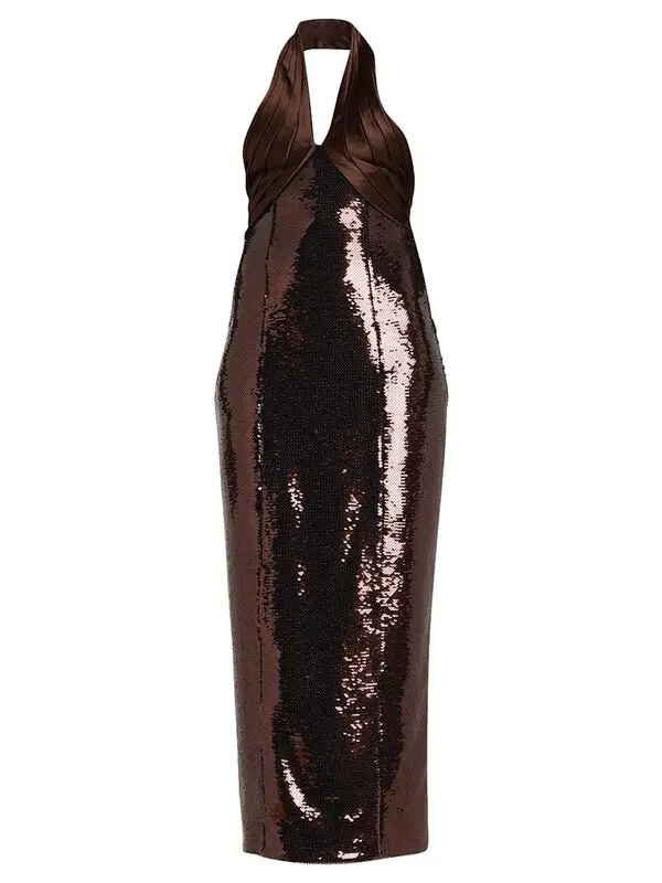 Retrofete Sequin-embellished Halterneck Dress - Tobacco