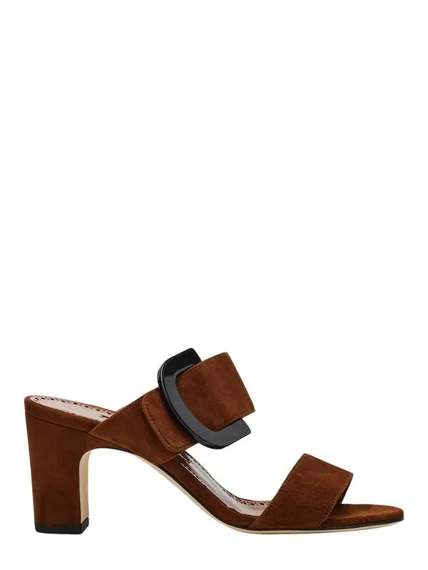 Manolo Blahnik Betimusa Suede Mule Sandals - Dark Brown