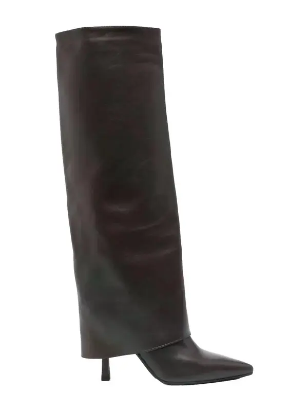 GISEL MOIRE 90mm Folded-cuff Leather Boots - Brown