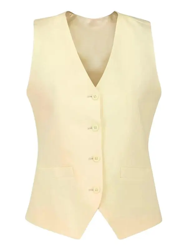 PAULA Button-up Linen Vest - Neutrals