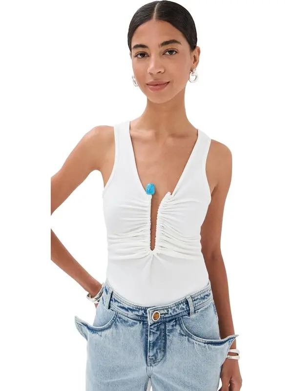 Christopher Esber Crystal Pin Ribbed Tank - White