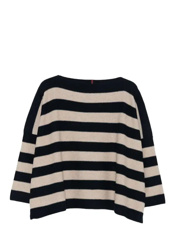 DANIELA GREGIS Wool Boat Neck Striped Sweater - Blue