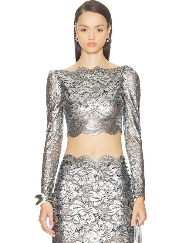 Rabanne Lace Cropped Top - Black & Silver