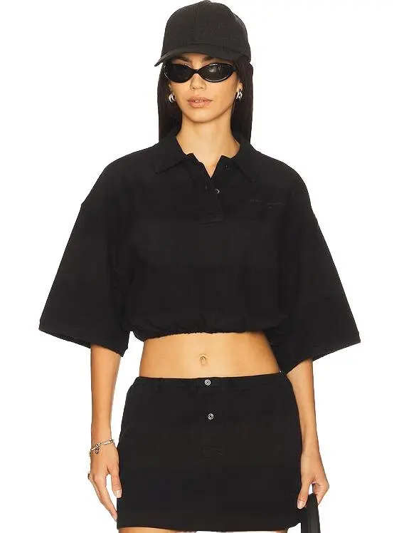 Alexander Wang Deconstructed Polo Shirt - Black Overdyed Stripe