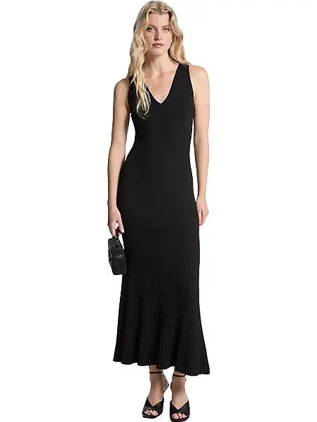 Michael Kors Ribbed Stretch Knit Tank Dress - Black