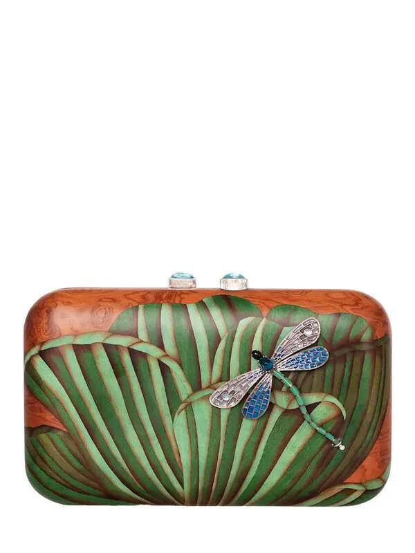 SILVIA FURMANOVICH X Luz Camino Marquetry Clutch With Dragonfly Brooch - Multi